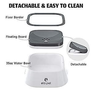 ELS PET Dog Bowl No Spill, Pet Water Bowl No Drip Slow Water Feeder Cat Bowl, Pet Water Dispenser 35oz/1L Travel Water Bowl for Dogs, Cats