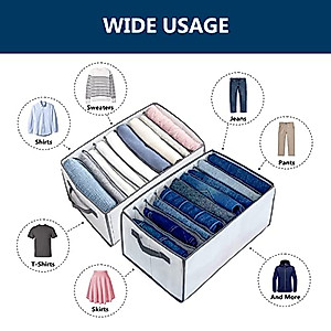 Clothing organizer Jean Organizer, Wardrobe Clothes Organizer, Closet Dresser Storage for Folded Clothes, Jeans, Pants, Leggings, Sweaters, Shirts, Kids, Baby - 9 Grids (2 PCS)