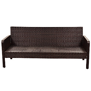 SIYAHOME Conversation 6-Piece Outdoor Patio PE Rattan Sofa, Dining Set with Removable Tempered Glass Tea Table for Backyard, Poolside, Deck, Wicker Cushion, Brown + Blue