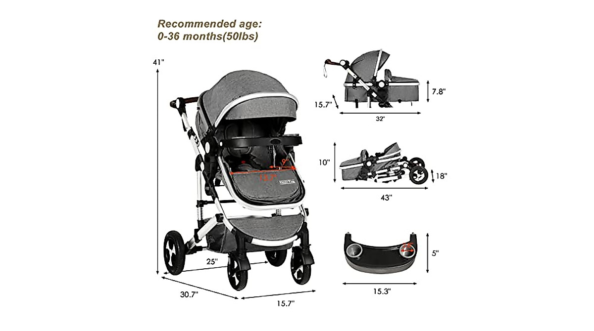 Kinder King 3-in-1 Stroller: Bassinet, Pram & Toddler Ready