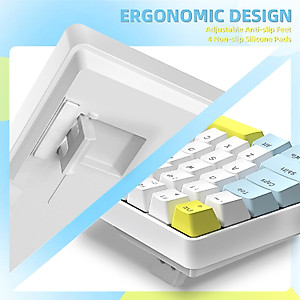 LexonElec RK-84 Portable Mechanical Gaming Keyboard,Rainbow LED Backlit Compact 84 Keys Mini Wired Office Keyboard with Blue Switch for Windows Laptop PC Mac-White/Blue/Orange