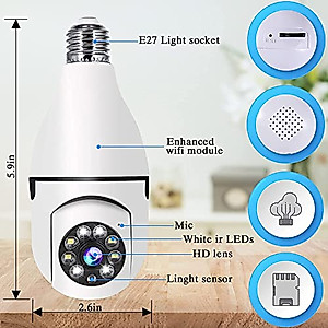 Light Bulb Security Camera,2.4G&5G Light Bulb Camera，355°PTZ &Night Vision & Motion Detection Light Socket Camera