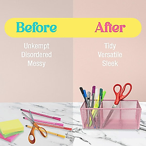 Jolly Desk Duo Pack Mesh Metal Pen Pencil Holder With 3 Rectangular Compartments in Black and Pink Organization for Your Desk Office Classroom Home