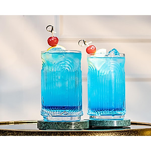 Vintage Art Deco 1920s Highball Cocktail Glasses | Set of 4 | 14 oz Tall Crystal Tumblers for Drinking Mojito, Whiskey Highball, Gin Rickey, Classic Long Bar Drinks | Large Hiball Glassware