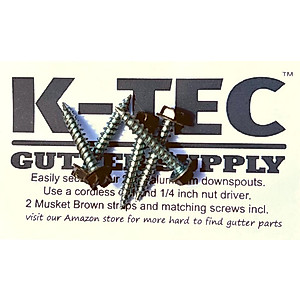 K-TEC (2 Pack) Downspout Strap for 2 inch x 3 inch Aluminum Rain Gutter - Leader Pipe Adapter with Color Matched Screws. Musket Brown Set of 2 for 1 Downspout.