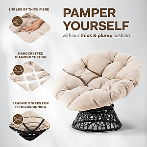 Bme Ergonomic Wicker Papasan Chair with dCee Cat Couch - Small Dog Sofa Light Gray, Soft Thick Density Fabric Cushion, High Capacity for Livingroom, Bedroom, Reading Room