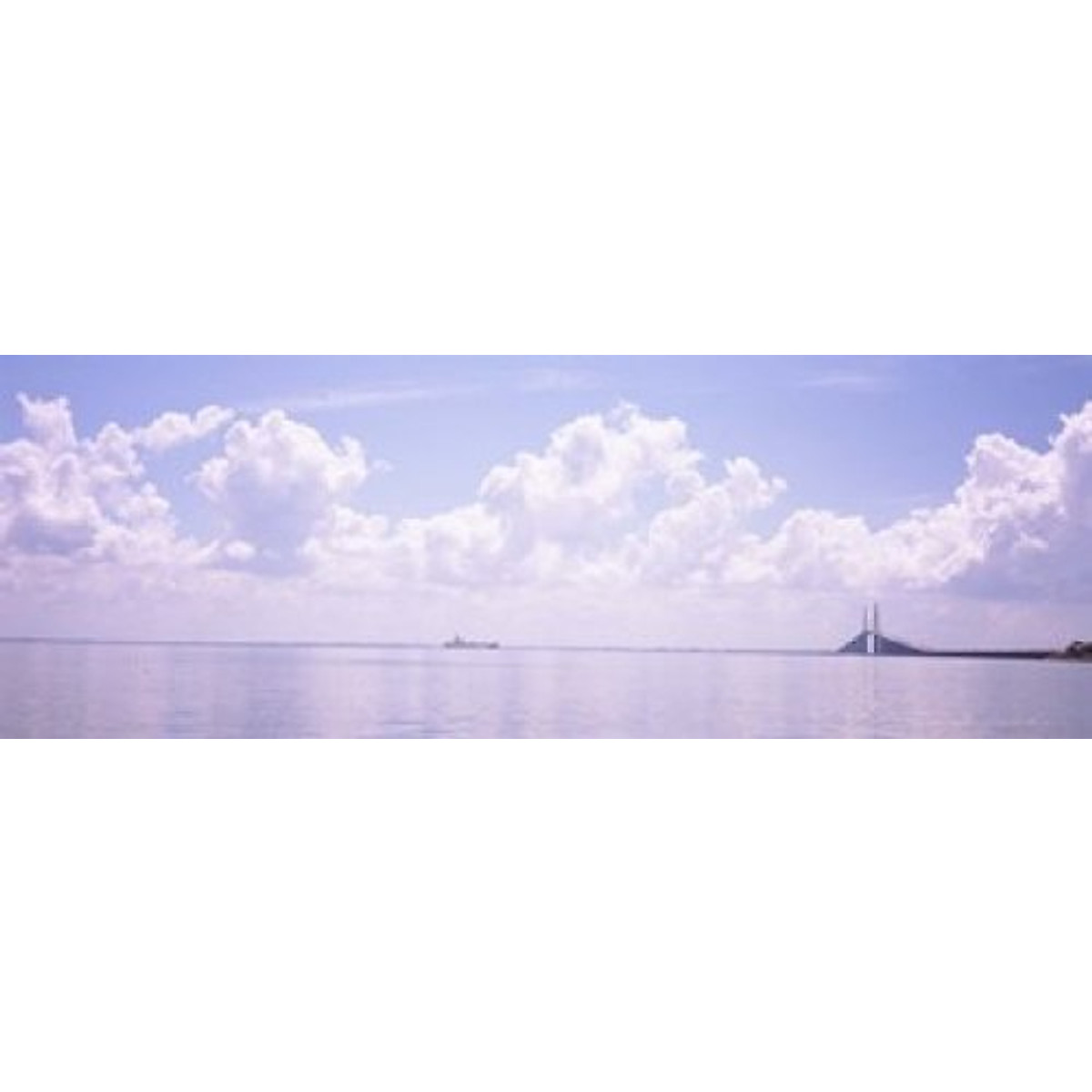 Posterazzi Sea with a container ship and a suspension distant Sunshine Skyway Bridge Tampa Bay Gulf of Mexico Florida USA Poster Print, (18 x 7)