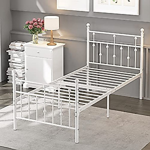 Weehom Twin Size Bed Frame with Headboard Strong Slats Support Heavy Duty Twin Bed Large Storage Easy Assembly for Kids Adults, White