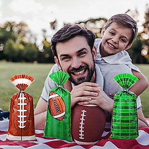 Jetec 100 Pcs Football Cellophane Bags Football Gift Treat Bag Goodie Candy Bags with Ties Football Birthday Party Decorations Supplies for Football Theme Baby Shower Party Serves (Stylish Style)