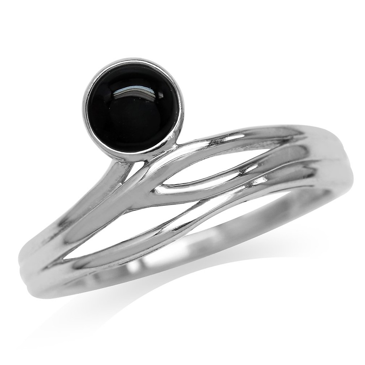 Silvershake 5mm Created Round Shape Black Onyx 925 Sterling Silver Minimalist Modern Wavy Ring Size 9