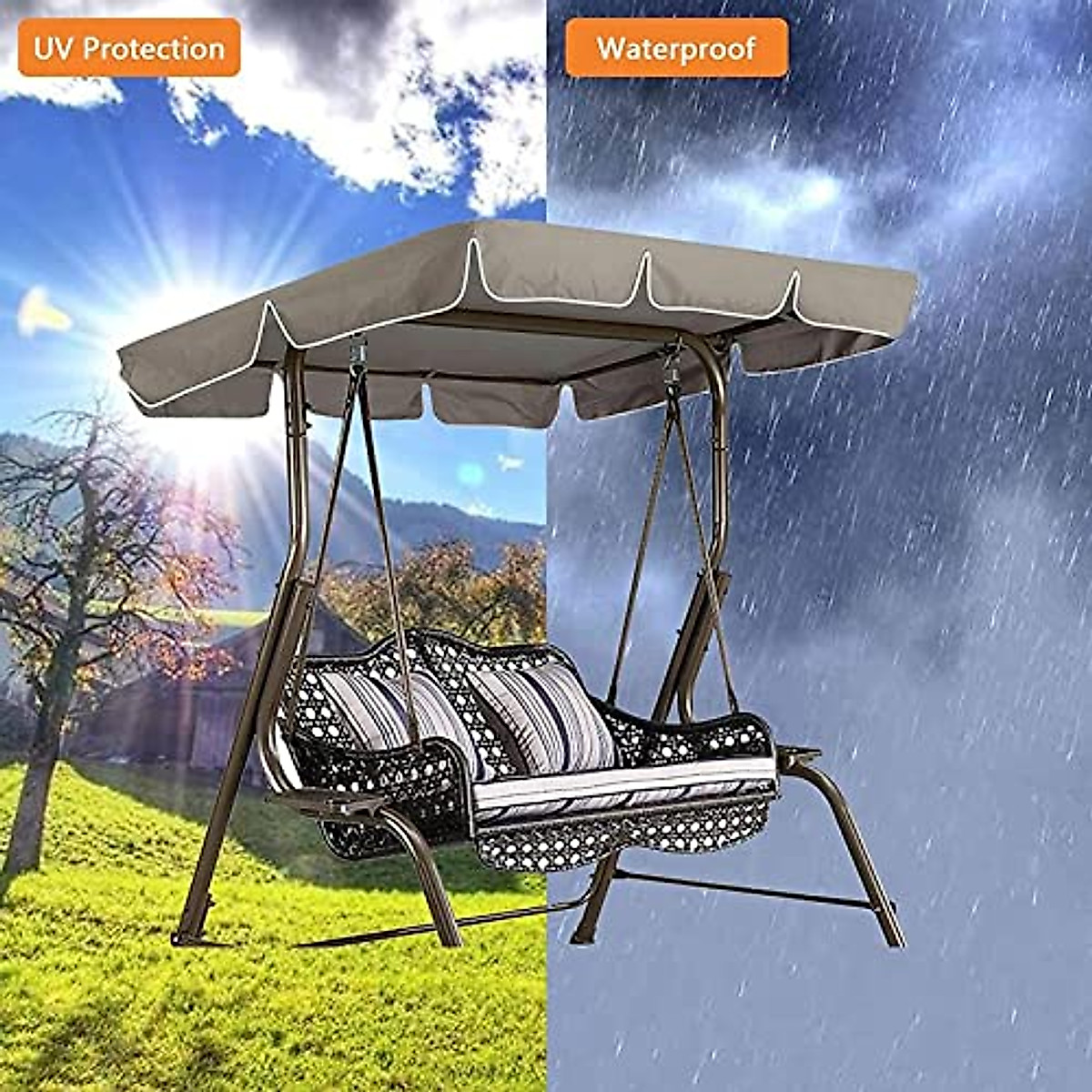 Outdoor Swing Canopy Replacement,Anti-UV/Waterproof Patio Chair Top Cover for Swing,Replacement Canopy Cover for 2/3-Seater-Swing Chair(Top Cover Only)