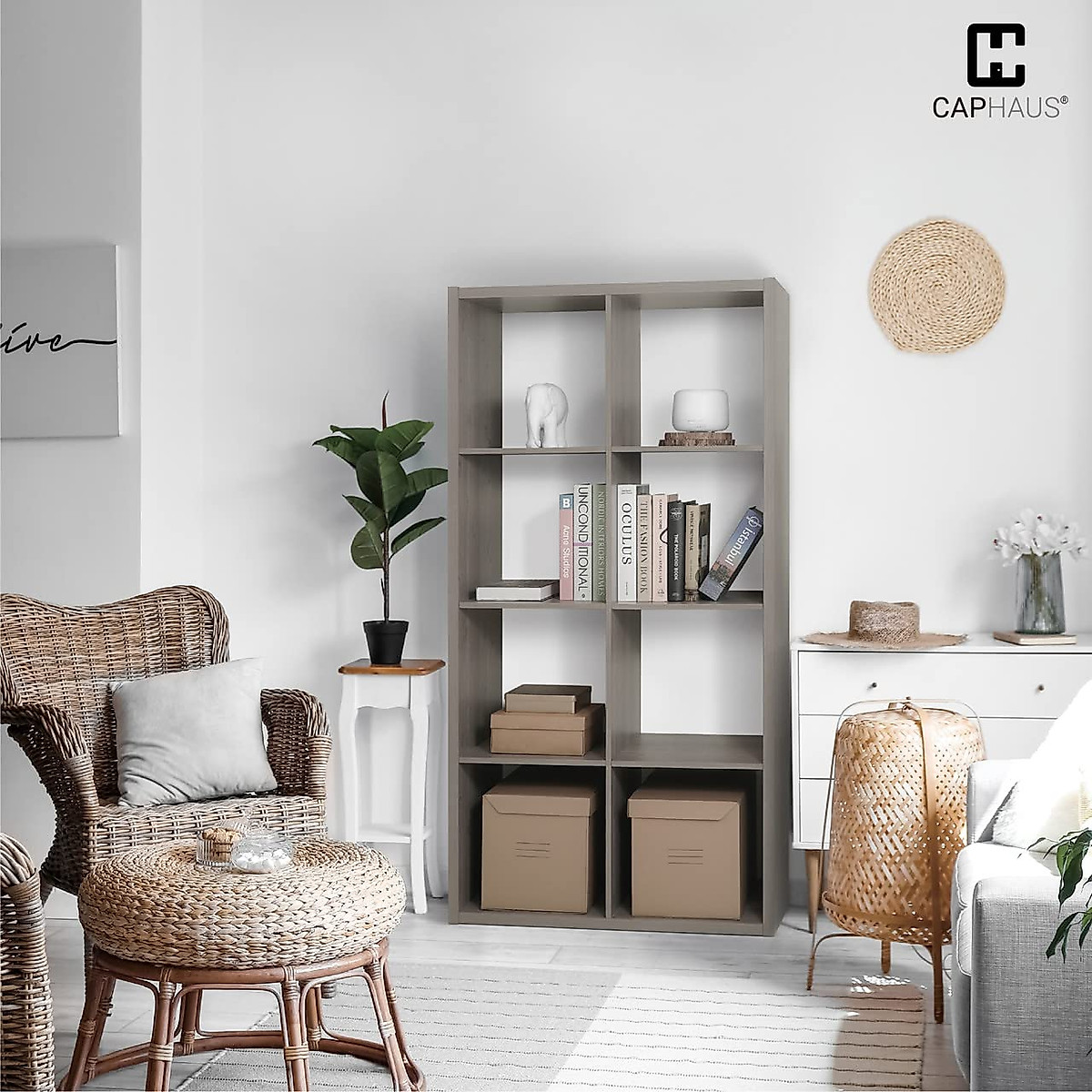 CAPHAUS Sturdy Room 13-Inch Cube Storage Organizer Shelf, with Extra Thick Exterior Edge, Open Storage Shelf Divider, Bookcase, 8-Cube, White