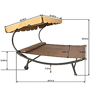 Sunnyglade 6.6'L x 6.5'W Patio Double Chaise Lounge Bed with Canopy,Headrest Pillow and Wheels,Portable Outdoor Hammock Bed for Backyard,Lawn,Garden,Courtyard,Brown