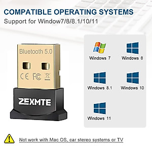ZEXMTE USB Bluetooth Adapter for PC, 5.0 Bluetooth Dongle Receiver,Bluetooth Adapter for PC Windows 11/10/8/7 for Desktop, Laptop, Mouse, Keyboard, Printers, Headsets, Speakers