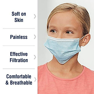 WECARE Disposable Face Masks For Kids, 50 Blue Face Masks, Individually Wrapped