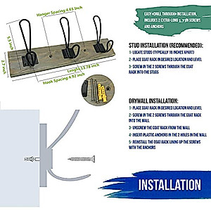 Sageme Wall Mounted Coat Rack, Wooden Entryway Vintage Rustic Coat Rack Hat Hanger Rack 3-Hook Rail for The Entryway, Bathroom, Bedroom, Kitchen, Mudroom Solid Wood (3 Hooks, Black)