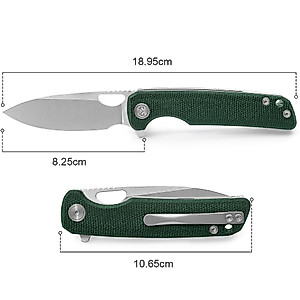 Miguron Knives M Galaty Folding Knife,3.25" 14C28N Satin Blade Green Micarta Handle, Outdoor Pocket Knife MGR-818MGN