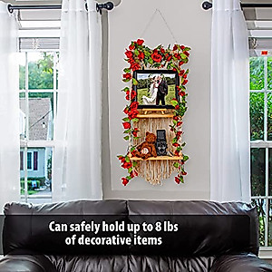 INOVA TYMES Macrame Wall Hanging Shelf 2 Tier - Boho Bedroom Decor | Macrame Wall Decor | Boho Shelf Decor, Hanging Shelves for Wall, Woven Rope Floating Wood Shelves & Storage for Small Plants Books