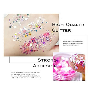 Ownest 12 Colors Holographic Chunky Glitter Gel Set, Christmas Party Makeup Face Body Eye Lips Hair Nail Cosmetic Festival Chunky Glitter Eyeshadow, Mixable, No Need Glue
