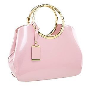 Women's Handbags Top-Handle Bags Patent Leather Evening Purse Shoulder Bags Purse for Wedding, Shopping, Dating Work (Pink)