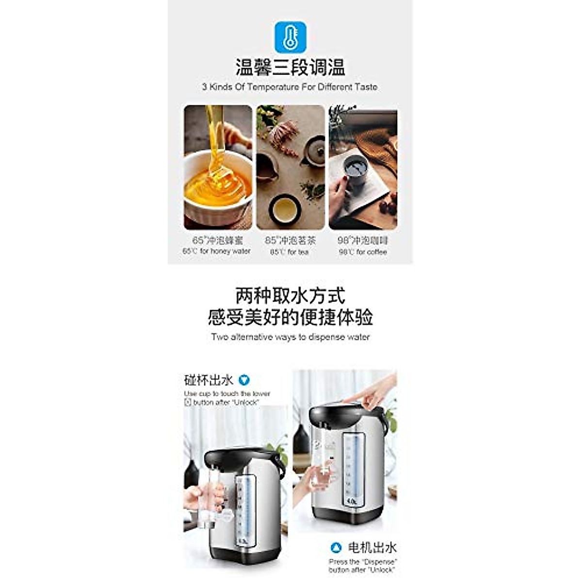 Panda Electric Hot Water Boiler and Warmer, Hot Water Dispenser, 304 Stainless Steel Interior (3.3 Liter, White)