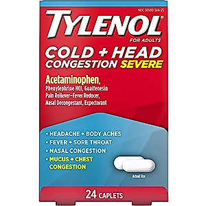TYLENOL Cold Head Congestion Caplets for Adults, Severe, 24 ea (Pack of 4)
