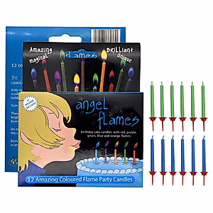 Angel Flames Birthday Candles with Cold Color Flames Happy Birthday Candles for Boys (Blue and Green Flames, 12 per Box, Holders Included)
