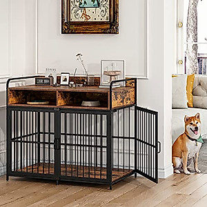 Saudism Large Dog Crate Furniture, Dog Kennel Indoor, Wood Dog Cage Table with Drawers Storage, Heavy Duty Dog Crate, Jaula para Perros, Sturdy Metal, 40.5" L×23.6" W×35.4" H