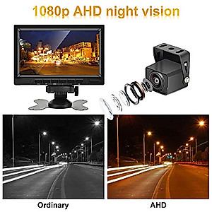 AHD Dual Backup Camera with 7'' 1080P DVR Monitor, Front and Rear View Camera Waterproof Night Vision Reversing Camera for Truck Pick Up RV Camper Bus 12V-36V