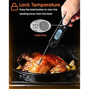 Meat Thermometer,Instant Read Meat Thermometer for Cooking, Fast & Precise Digital Food Thermometer with Backlight, Magnet, Calibration, and Foldable Probe for Deep Fry, BBQ, Grill, and Roast Turkey.