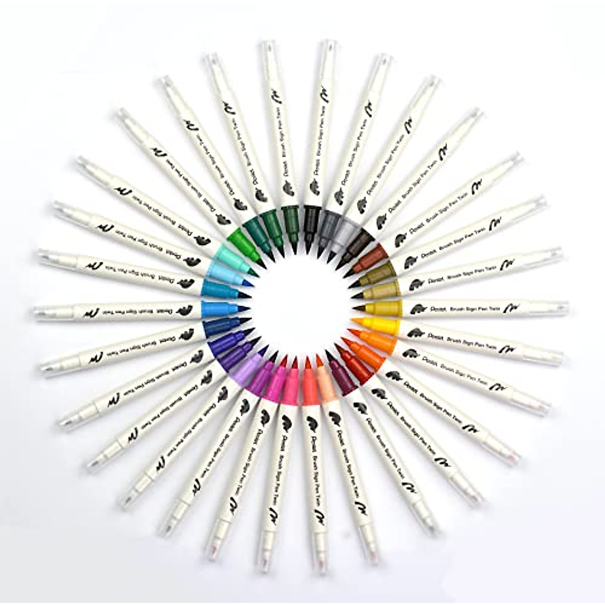 Pentel Brush Sign Pen Dual 30 Colors Set Fibre-Tip Pens with Two Flexible Writing Tips, Water-Based Ink, Assorted, (30 Pack)