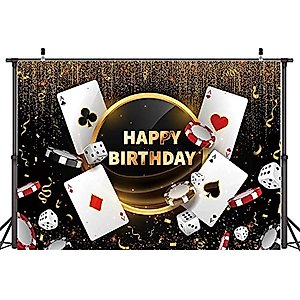 Hilioens 7×5ft Casino Birthday Backdrop for Men Gold Glitter Dots Bokeh Las Vegas Casino Night Background Party Banner Decoratins