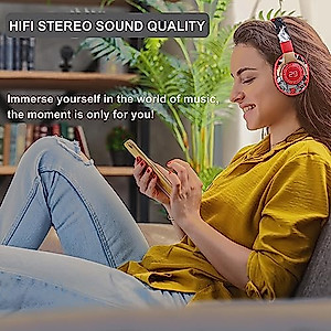CBSOHDE Bluetooth Headphones Over The Ear, Wired/Wireless Headphones with Microphone-Soft Ear Cushions, Hi-Fi Stereo Sound Foldable Bluetooth Headphones for Kids Adults, Pad Laptop PC (Red)