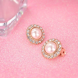 Yoursfs Ivory Pearl Clip On Earrings For Women 18k Gold Plated Flower Wedding Fashion Jewelry CZ Dainty Earring