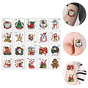 Santa Stickers Christmas Temporary Tattoos: 20pcs Santa Claus Snowman Reindeer Gingerbread Man Fake Tattoo Decals Winter Holiday Party Favors Stocking Stuffers