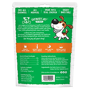 Chewer's Joy Chicken Glazed Collagen Tidbits 15pk 6" for Dogs, Premium Quality. High Protein, Promotes Joint, Skin, Gut Health & Shiny Coat. Bully Stick & Rawhide Alternative. Long Lasting chew.