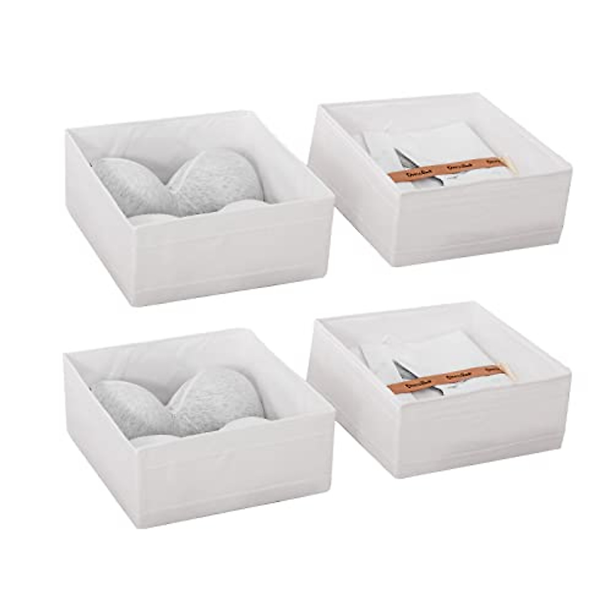 Rectangular Soft Fabric Dresser Drawer Organizer Closet Storage Organizer Bin Drawer Dividers for Lingerie, Bras, Socks, Leggings, Clothes, Purses, Scarves (White-large)