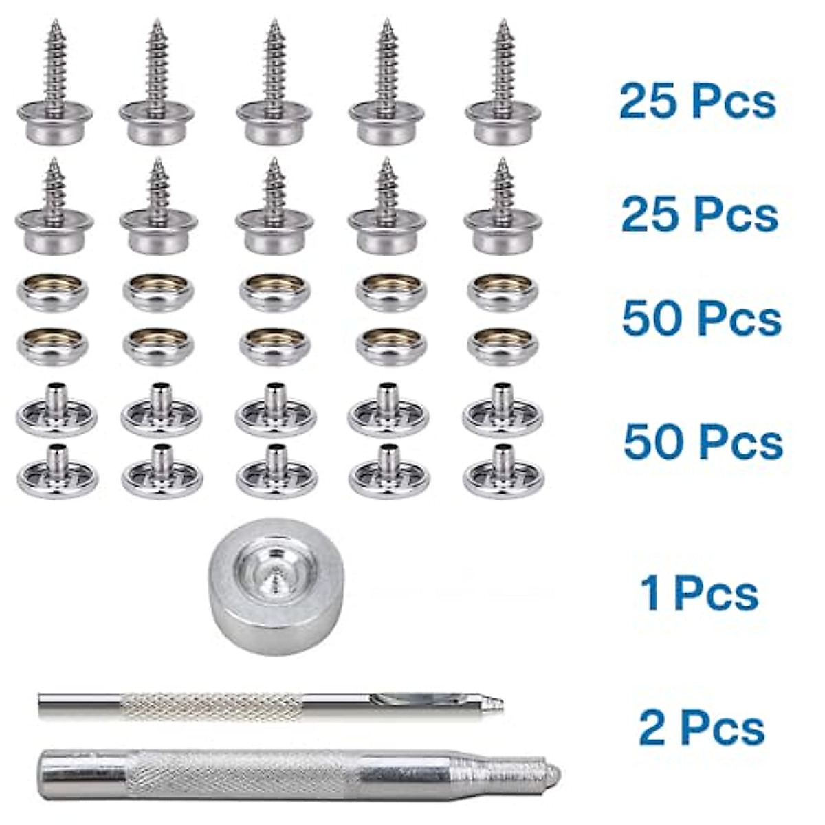 MMOBIEL 153 Pcs Snap Button Kit Screw Snaps Fastener Stainless Steel Heavy Duty for Canvas Upholstery Boat Cover, Furniture, Outdoor, Marine Grade 3/8 inch, 5/8 Socket Incl. Snap Fastener Tool