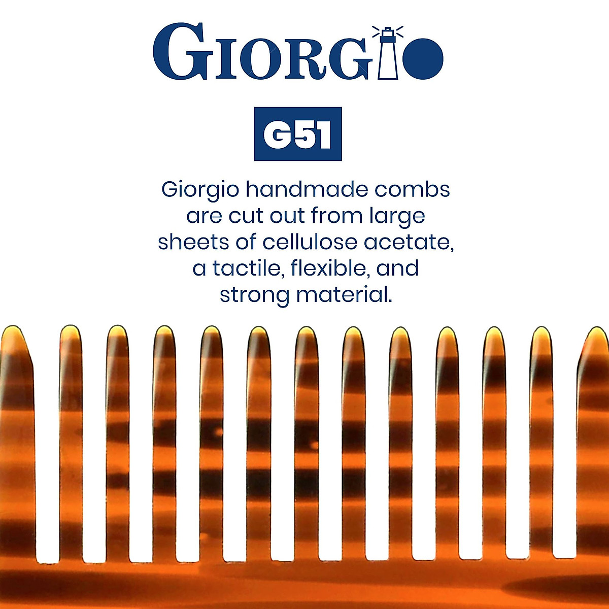 Giorgio G51 Small Travel Purse Hair Detangling Comb, Wide Teeth Pocket Comb for Thick Curly Wavy Hair. Hair Detangler Comb For Wet and Dry Everyday Care. Handmade of Cellulose, Saw-Cut Hand Polished