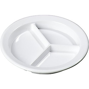 Carlisle FoodService Products 4351602-E Melamine 3-Compartment Deep Plate, 9", White
