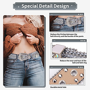 TINIDI Luxury Strap Men Women Rhinestones Belt Western Bling Bling Crystal Diamond Studded Belts (Silver, Fit Waist 28-30 inches)
