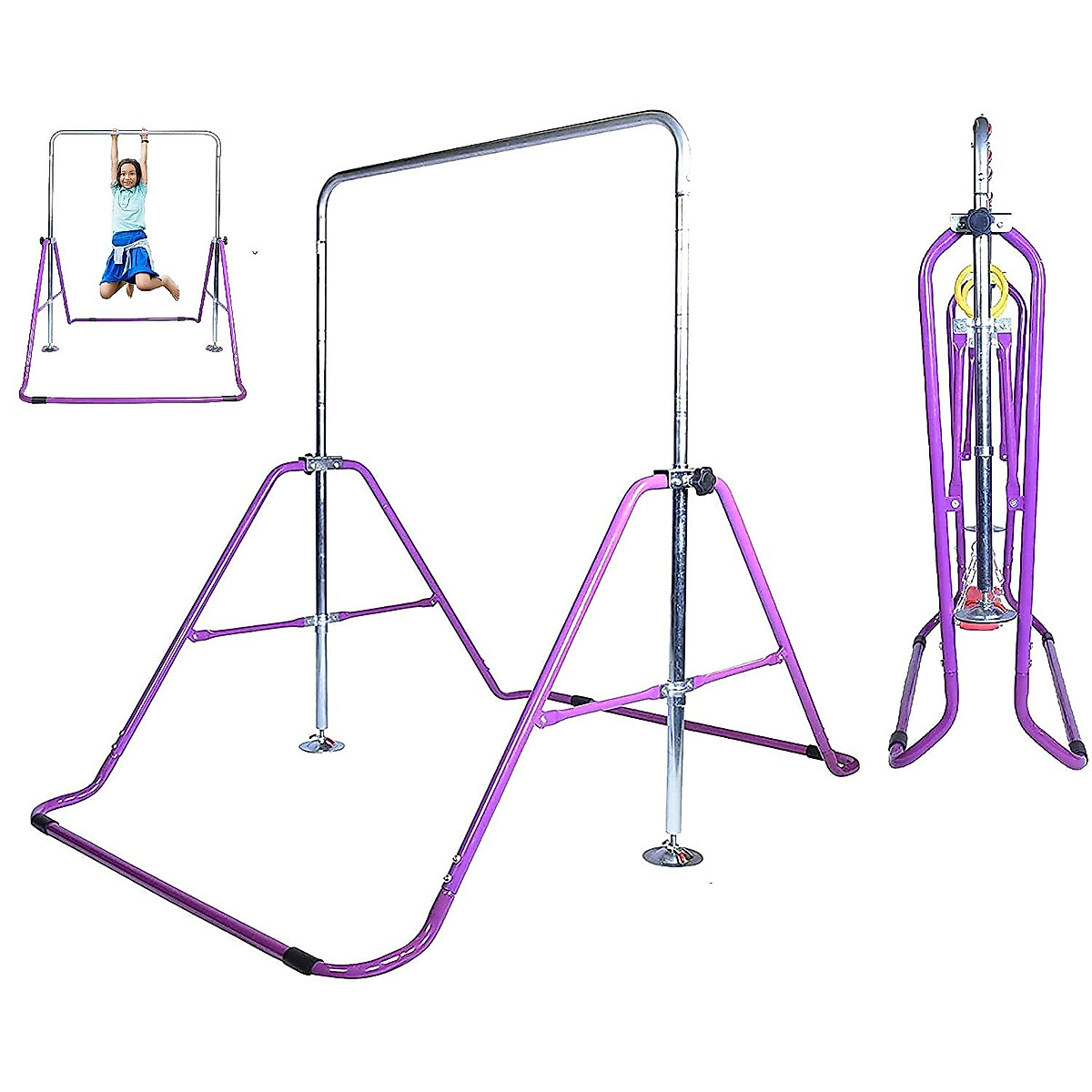Gymnastics Bar Kids Home Training Kip Bar | Expandable Horizontal Kip Bar Folding Home Gym Equipment Boys and Girls | Junior Gymnastics Training Jungle Gym Monkey Bar Playground Gymnastic Bar Purple