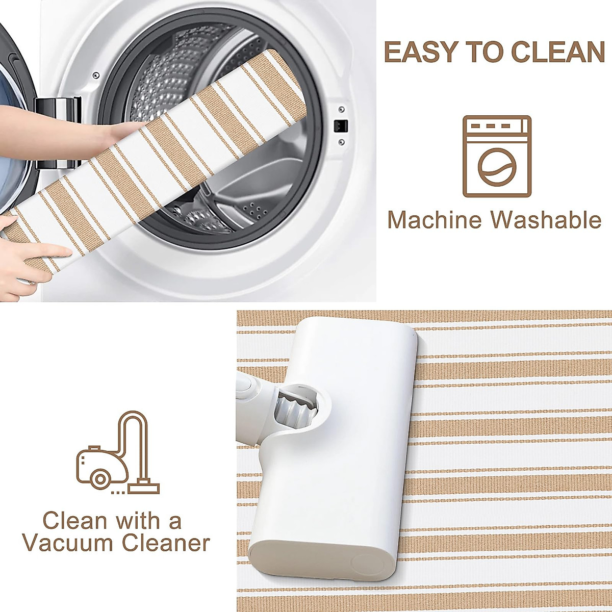 Collive Tan Outdoor Rug, 2x4.3 Striped Front Door Rug Cotton Hand-Woven Reversible Welcome Mats Outdoor Layering Rug Modern Porch Rugs for Farmhouse Entryway Entrance Decor