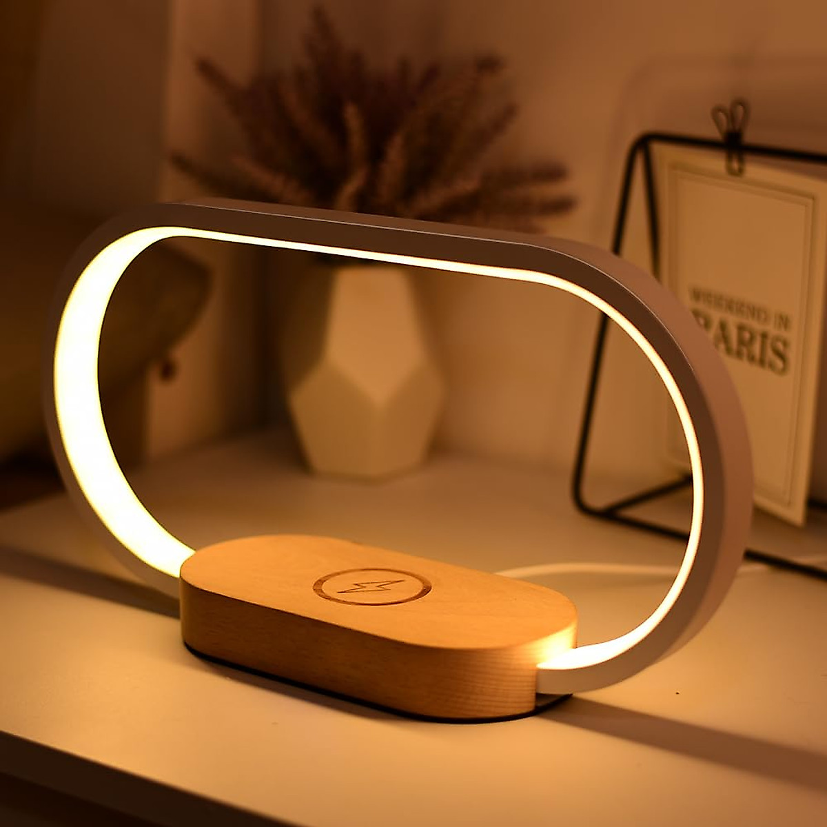 Donewin Wireless Charging Bedside Lamp with USB Charging Port,Premium Wooden Nightstand Light for Bedroom,Nursery Lamp,Touch-Control Desk Lamp,Ideal Gift Choice,Stepless Dimming& 3 Color Temps