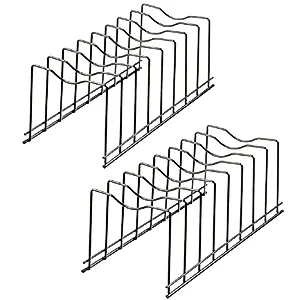 blitzlabs Pot Pan Lid Holder Rack Organizer, Kitchen Dish Plate Storage Organizer and Drying Rack, Bakeware Pot Lid Rack Holder Organizer, Pantry and Cabinet Holder Nickel, Pack of 2
