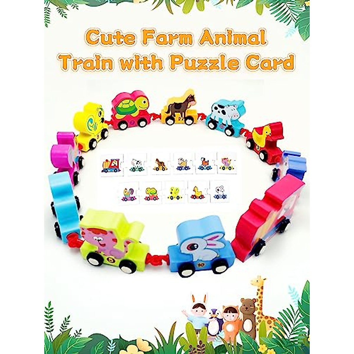 ZRCCOX Wooden Farm Animals Train Set Toy for 2 3 4 Year Old Girls and Boys Birthday Gifts Montessori Toddlers Toys for Ages 2-4 Boy Toy Train Learning Educational Toys for Kids 1-2-4