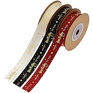 Sichou Birthday Ribbon - 5/8 Inch 20 Yards Ribbon for Crafts,Satin Decorations for Handmade Wreath,Birthday Gift Wrapping Party Supplies (Black)