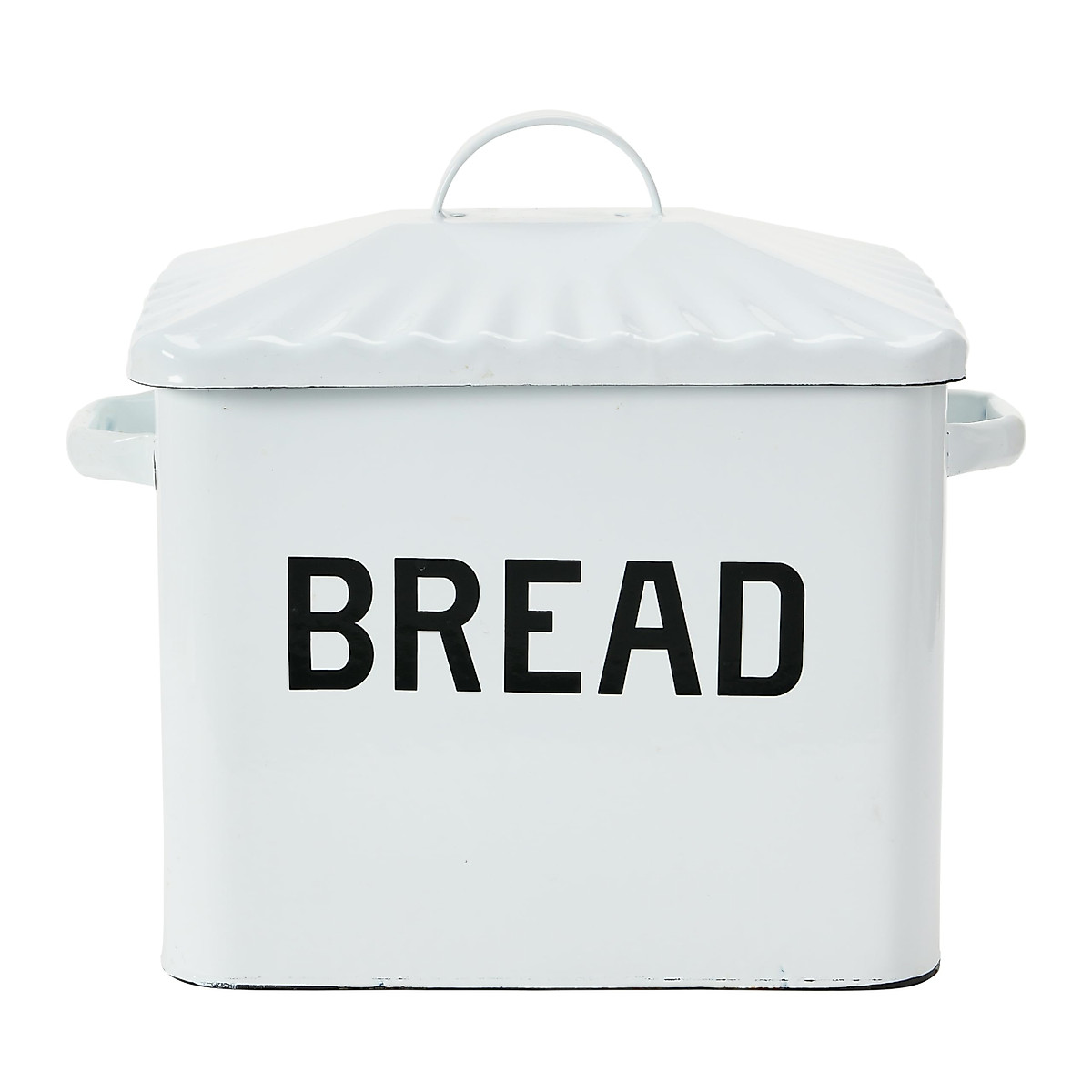 Creative Co-Op Farmhouse Enameled Metal Bread Box with "Bread" Message, White