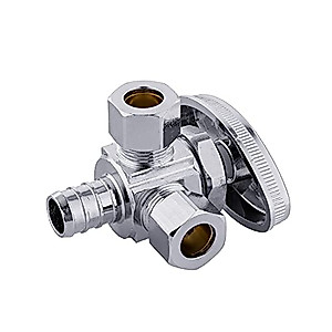 EFIELD Dual Outlet Angle Stop Valve,1/2" Crimp Barb Pex Inlet x (3/8 inch x 3/8 inch) Compression Outlet