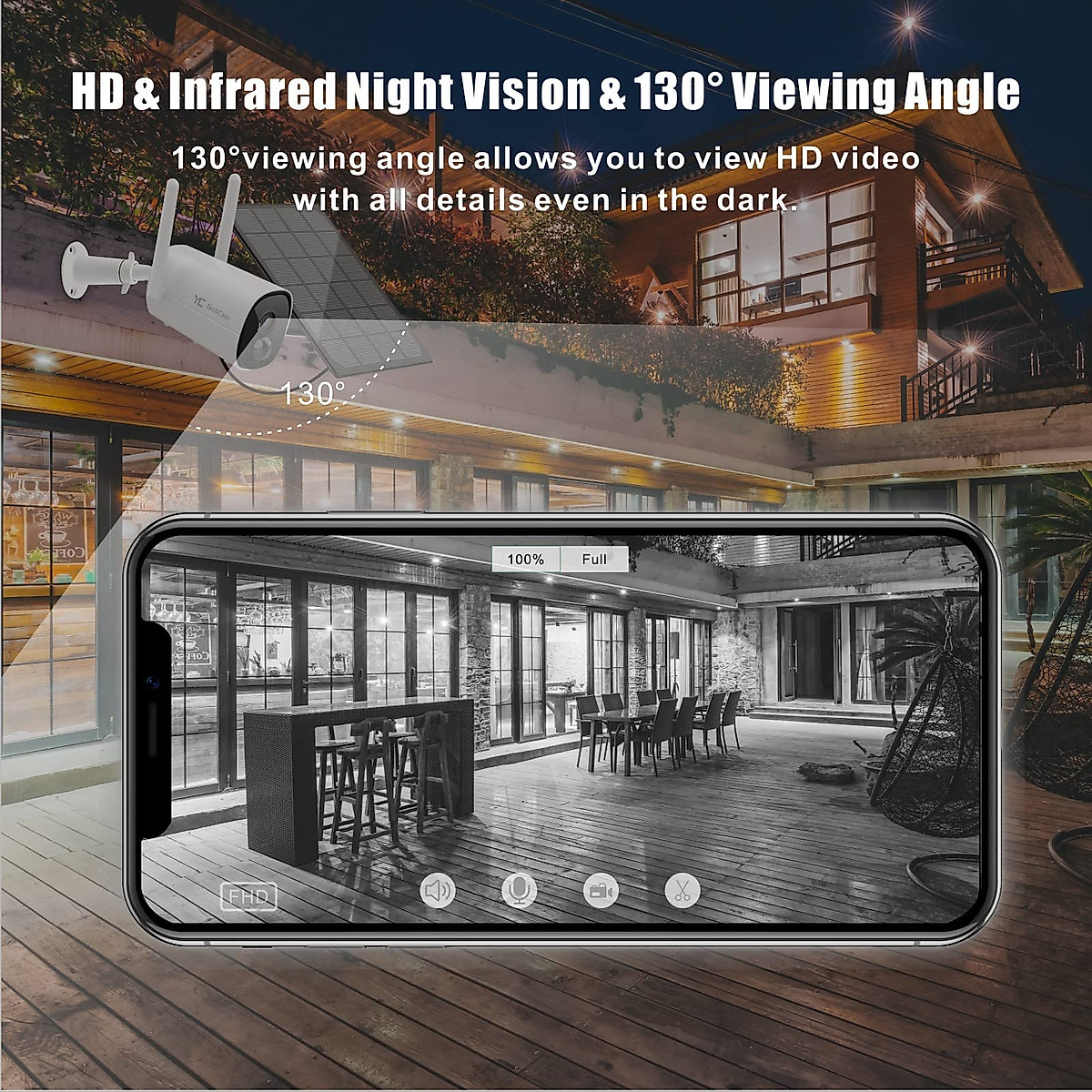 Solar Security Cameras Wireless Outdoor for Home Security, Battery Powered 2.4G WiFi Camera, 1080P HD Night Vision Camera with Solar Panel, PIR Motion Detection, IP65 Waterproof, 2-Way Talk, SD/Cloud